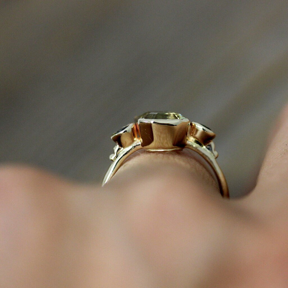 Asscher Cut Beryl and Green Tourmaline Ring – Madelynn Cassin Designs