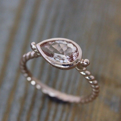 Morganite Ring Pear Shaped Ring in 14k Rose Gold – Madelynn Cassin Designs